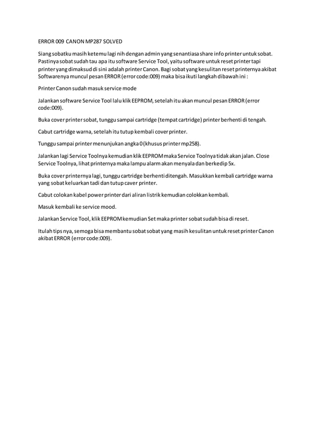 Error 009 canon mp287 solved | PDF