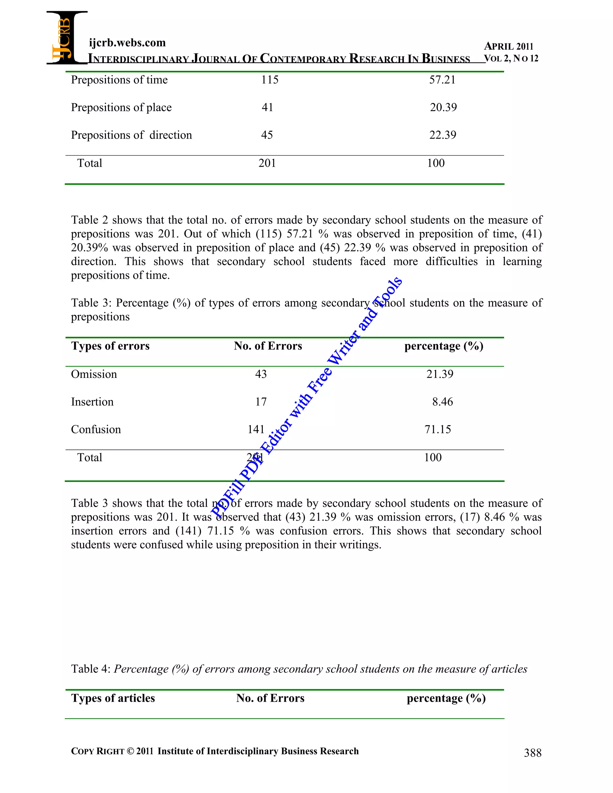 Error analysis learning articles and prepositions among secondary | PDF | Business ...
