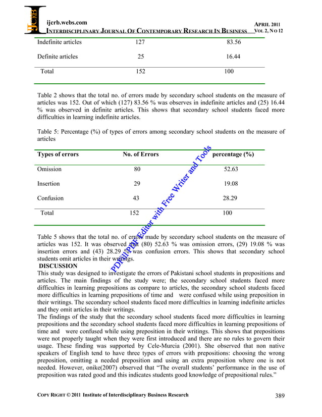 Error analysis learning articles and prepositions among secondary | PDF | Business ...