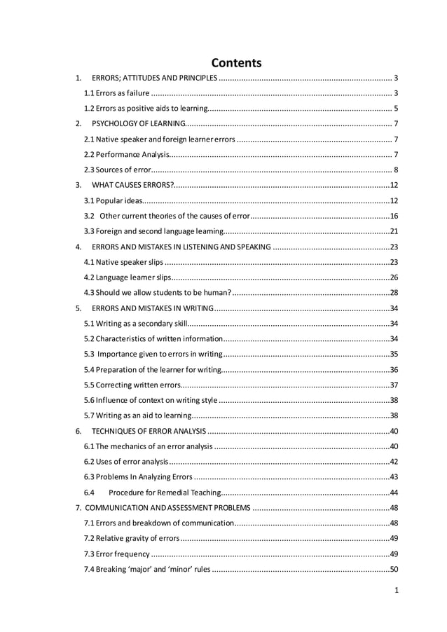 Error Analysis Summary | DOCX | Education