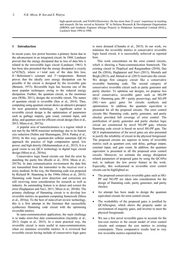 Novel conservative reversible error control circuits based on molecular ... Novel conservative reversible error control circuits based on molecular ...