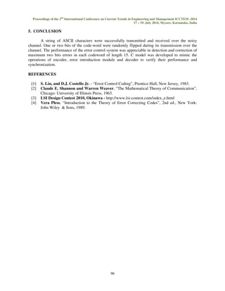 Error control coding using bose chaudhuri hocquenghem bch codes | PDF