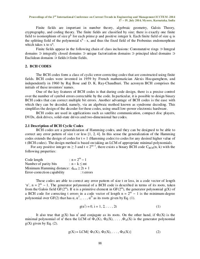 Error Control Coding Using Bose Chaudhuri Hocquenghem Bch Codes