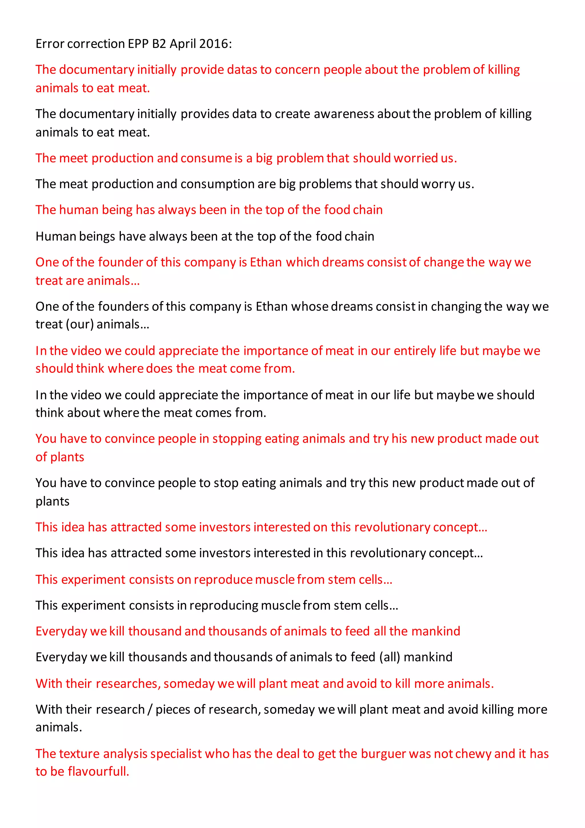 Error correction epp b2 april 2016 | DOCX