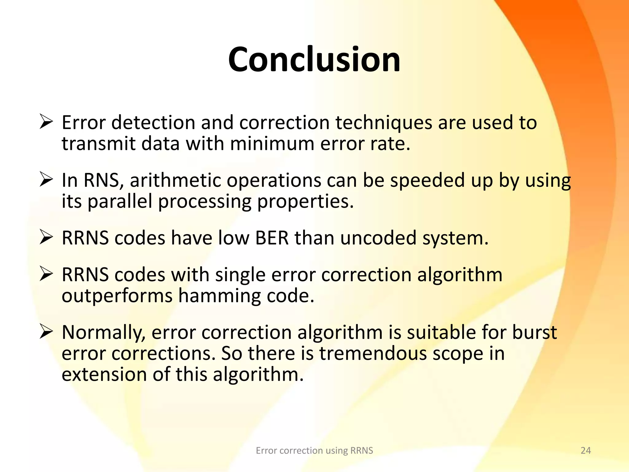 Error Correction Using Redundant Residue Number System Ppt