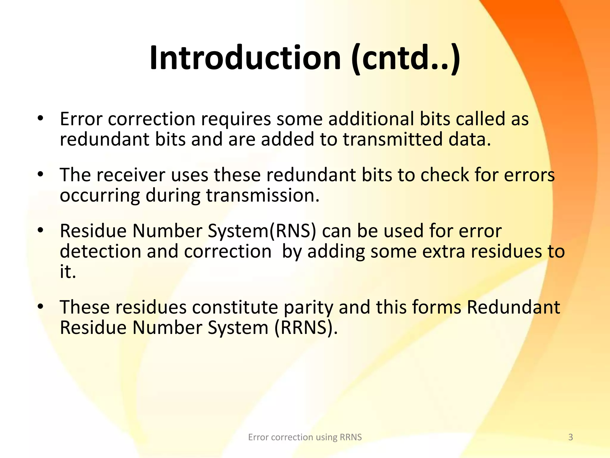 Error Correction Using Redundant Residue Number System Ppt