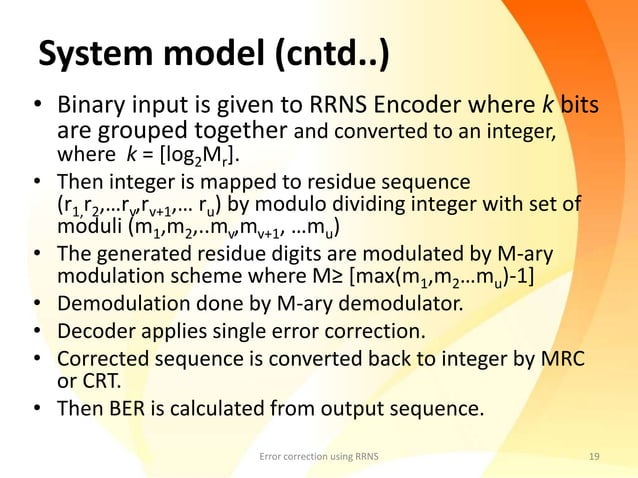 Error Correction Using Redundant Residue Number System Ppt