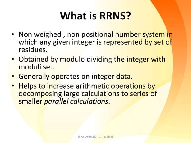 Error Correction Using Redundant Residue Number System Ppt