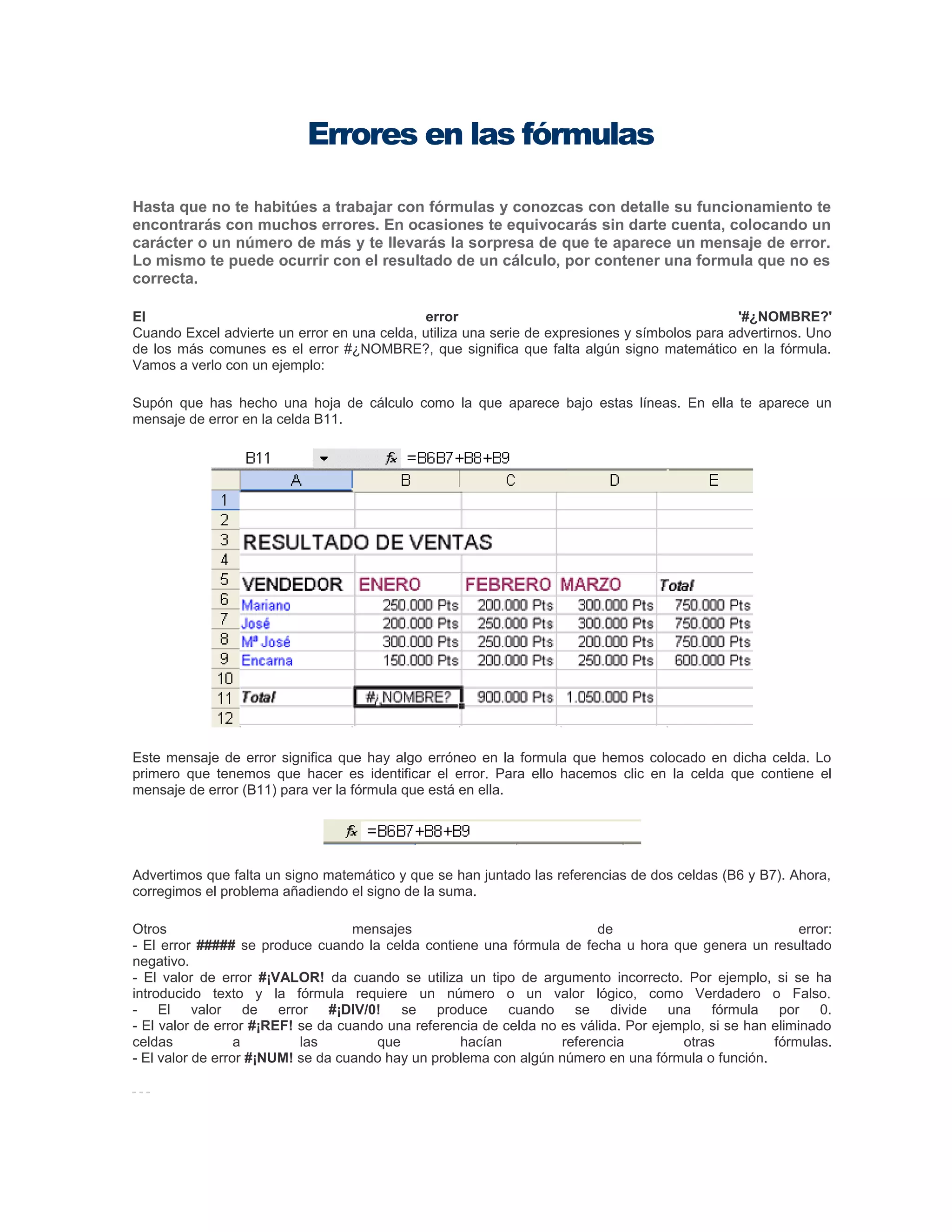 Errores en las fórmulas | DOC