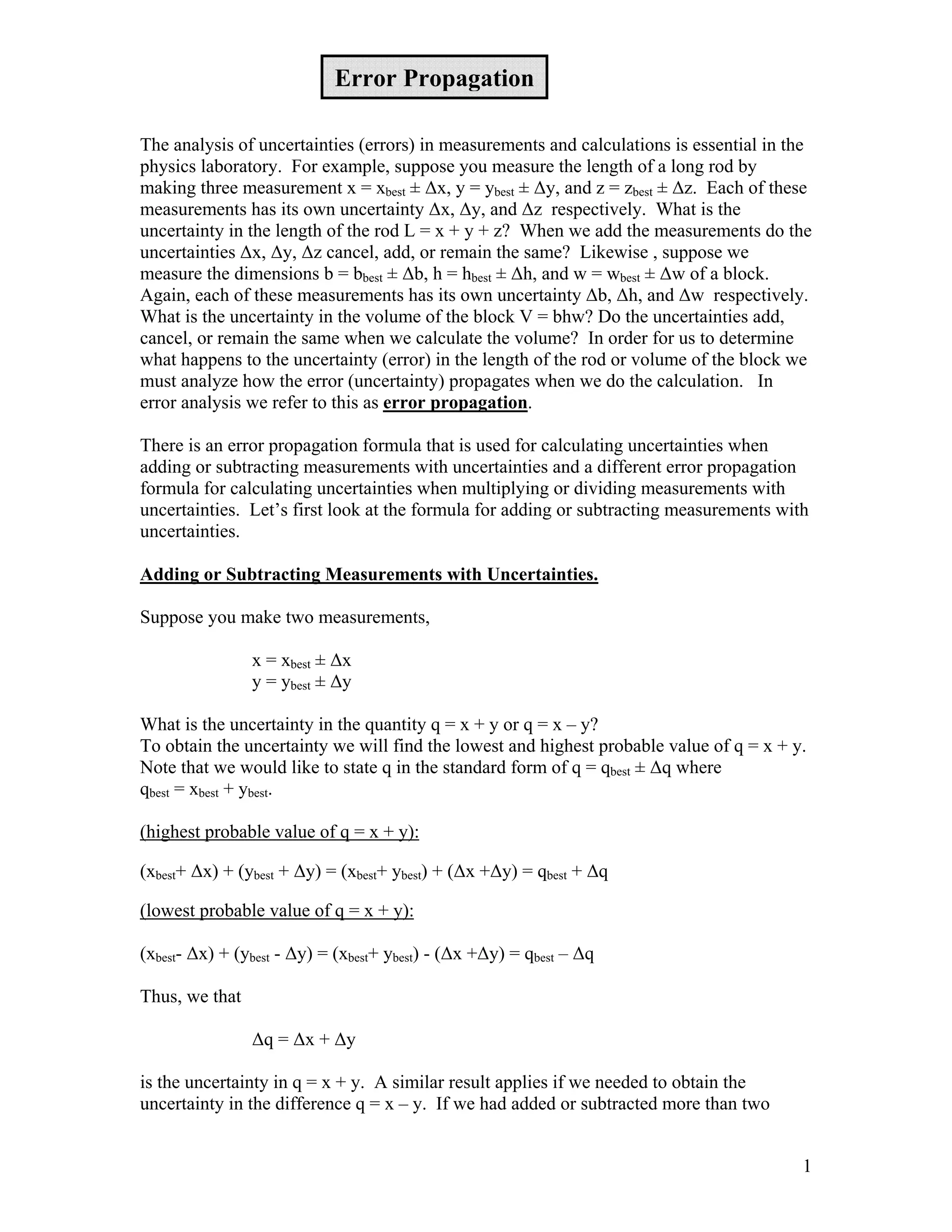 Error propagation | PDF