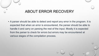 Error Recovery strategies and yacc | Compiler Design | PPTX