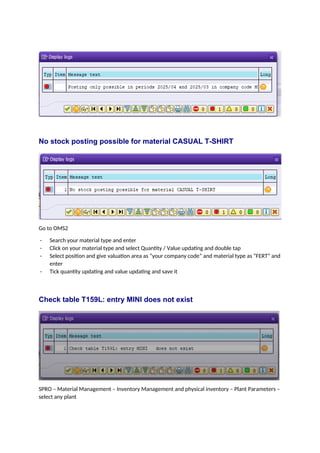 SAP ERRORS DOCUMENT FOR THE BEGINNERS LIST | PDF