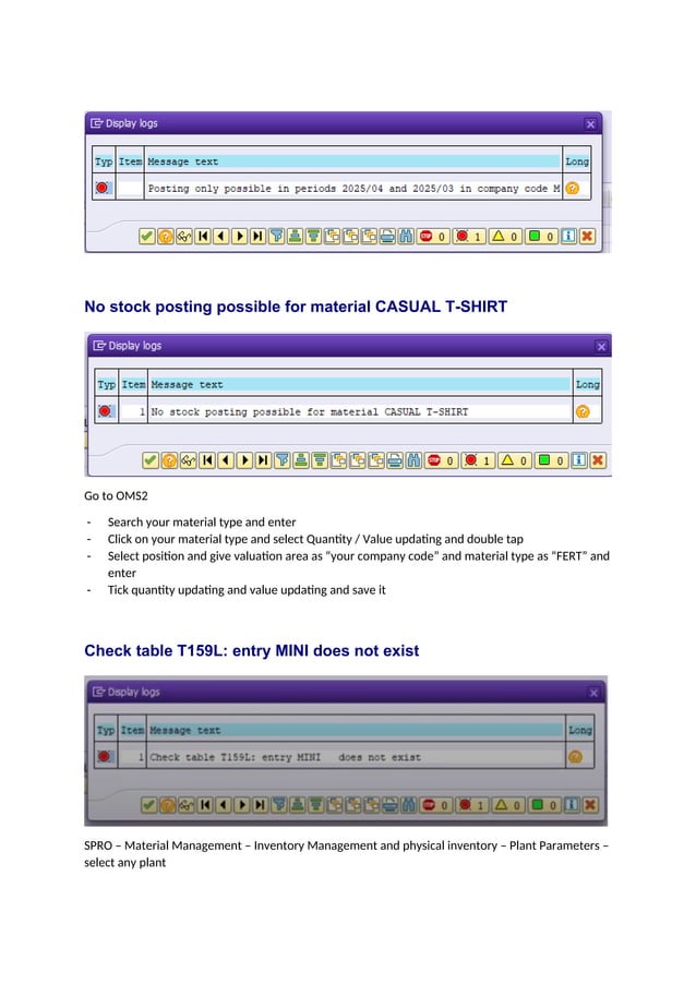 SAP ERRORS DOCUMENT FOR THE BEGINNERS LIST | PDF