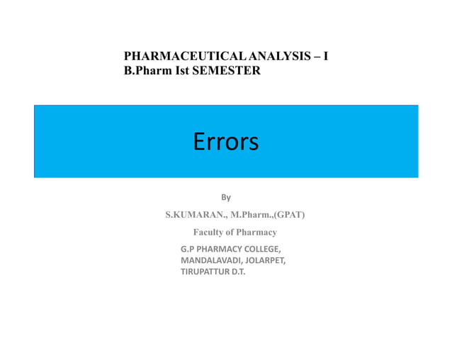 Errors - pharmaceutical analysis -1 | PPT