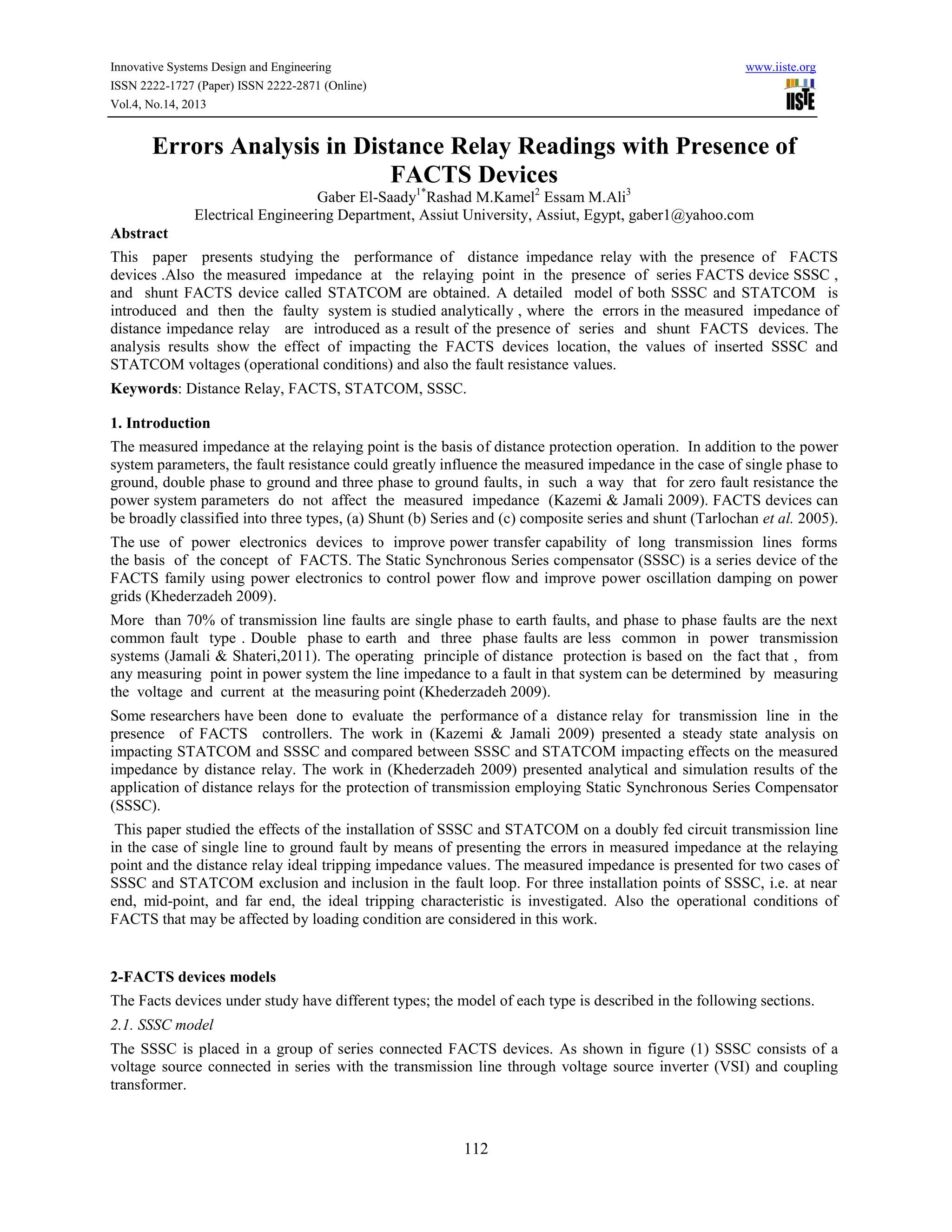 Errors analysis in distance relay readings with presence of facts devices | PDF