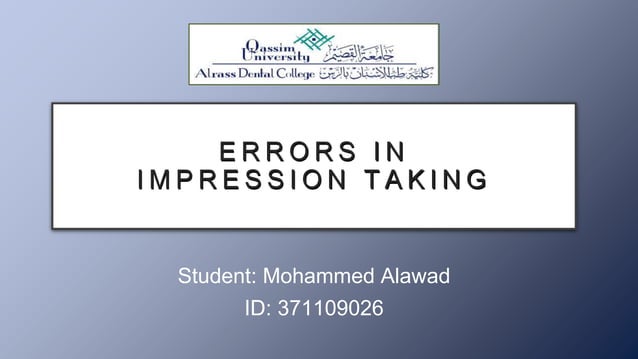 Errors In Impression Taking | PPSX