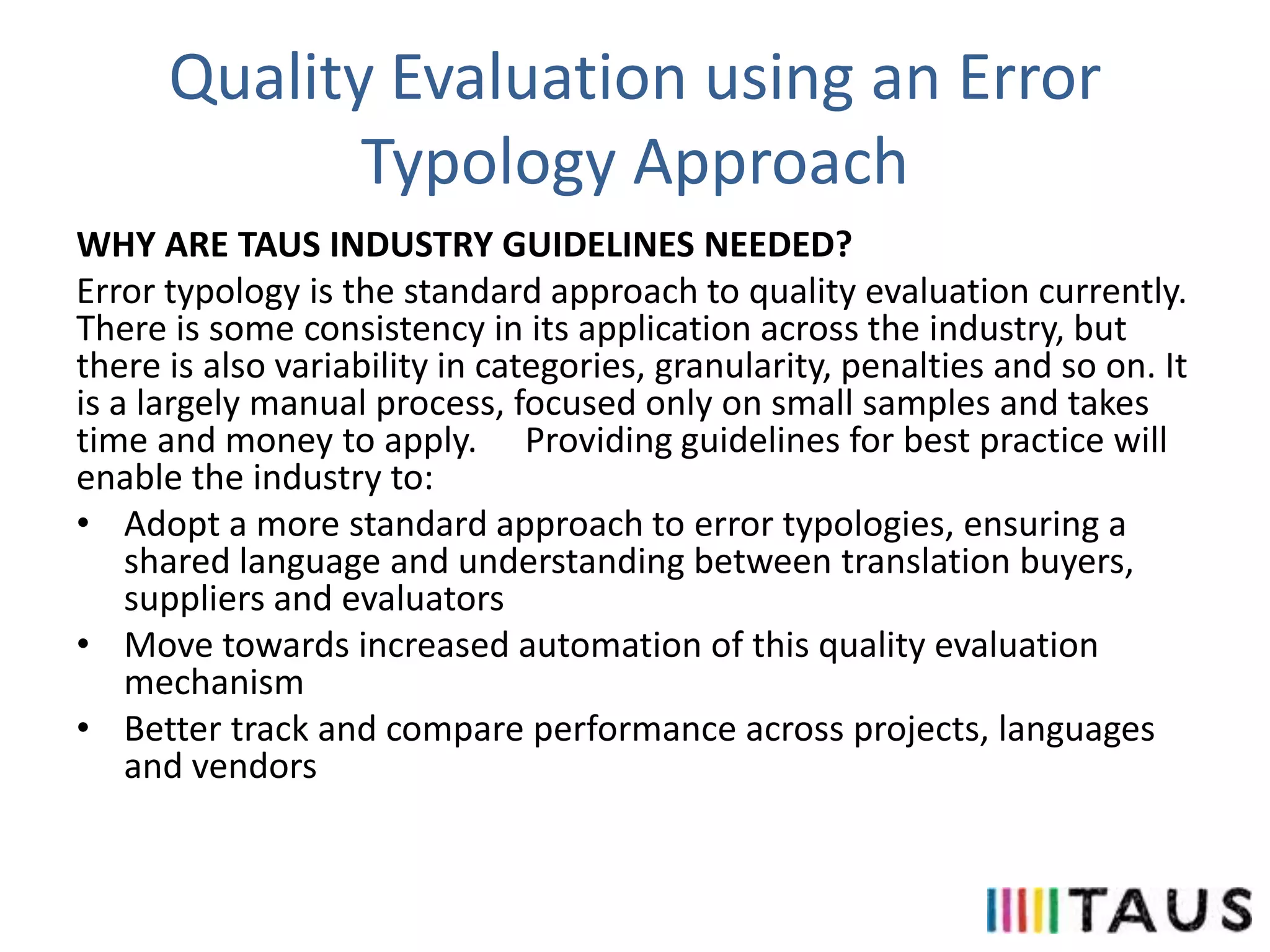 TAUS Best Practices Error Typology Guidelines | PPTX | Computing ...