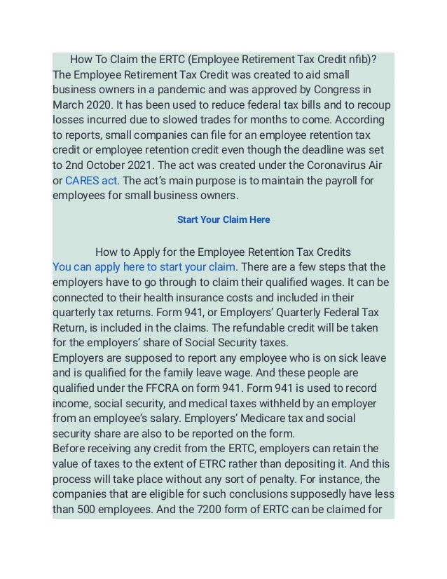 Apply For ERTC | Get The Employee Retention Tax Credit | PDF