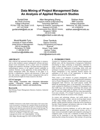 Data Mining of Project Management Data: An Analysis of Applied Research ...