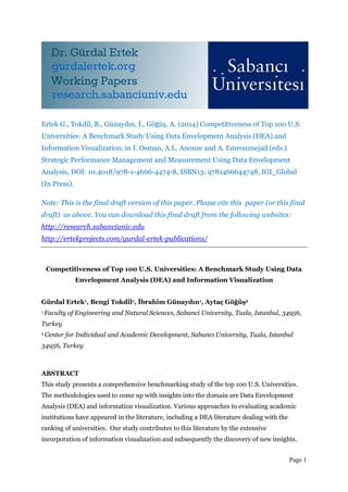 Competitiveness of Top 100 U.S. Universities: A Benchmark Study Using ...