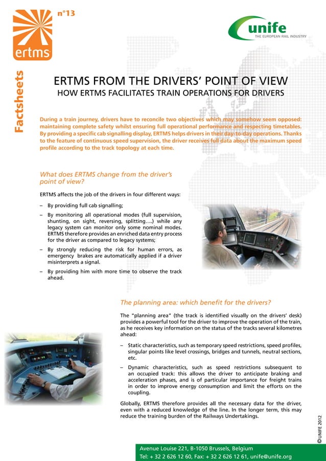 ERTMS Fact Sheet 13 - ERTMS from the drivers’ point of view | PDF