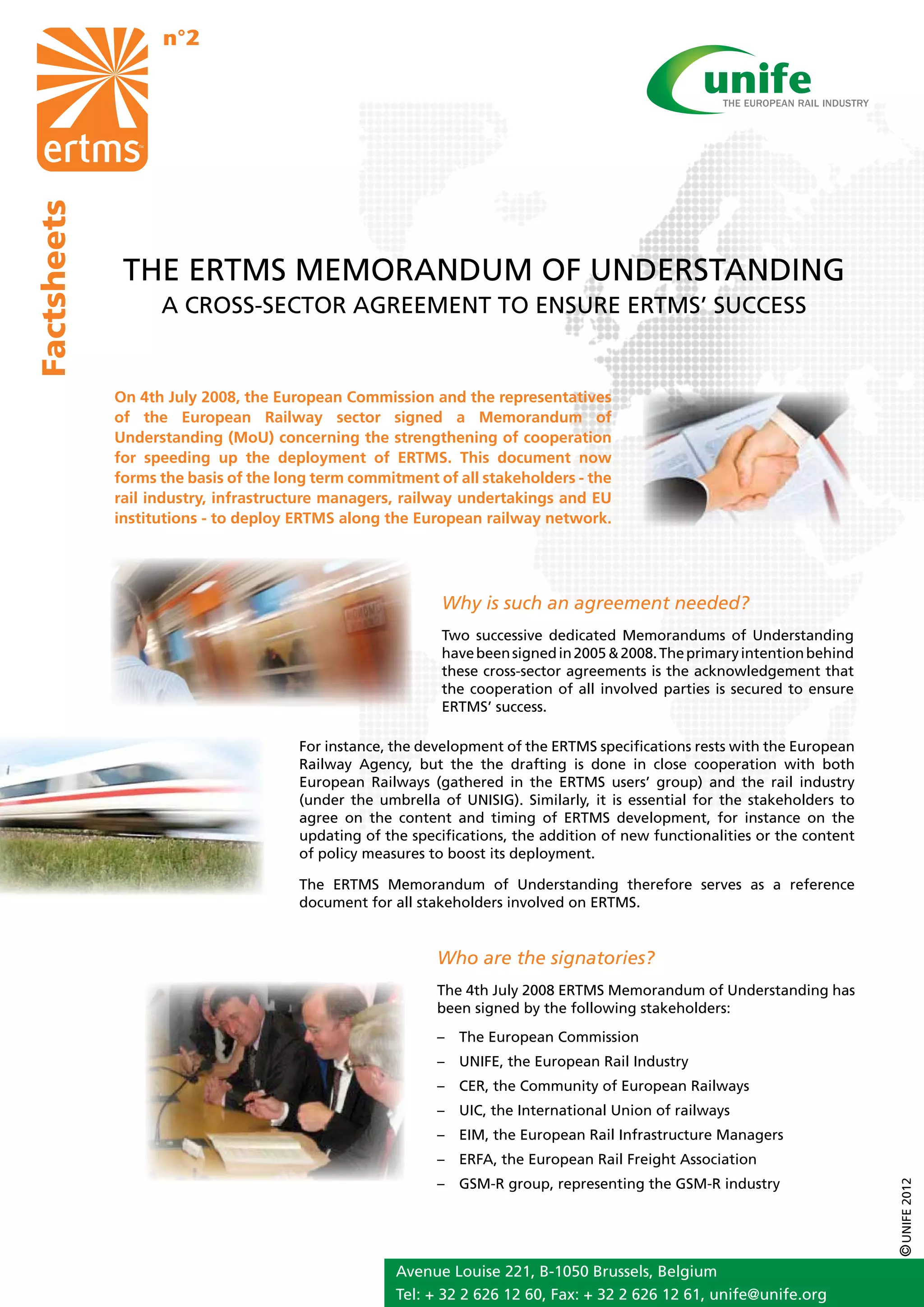 ERTMS Fact Sheet 2 -The ERTMS memorandum of understanding | PDF