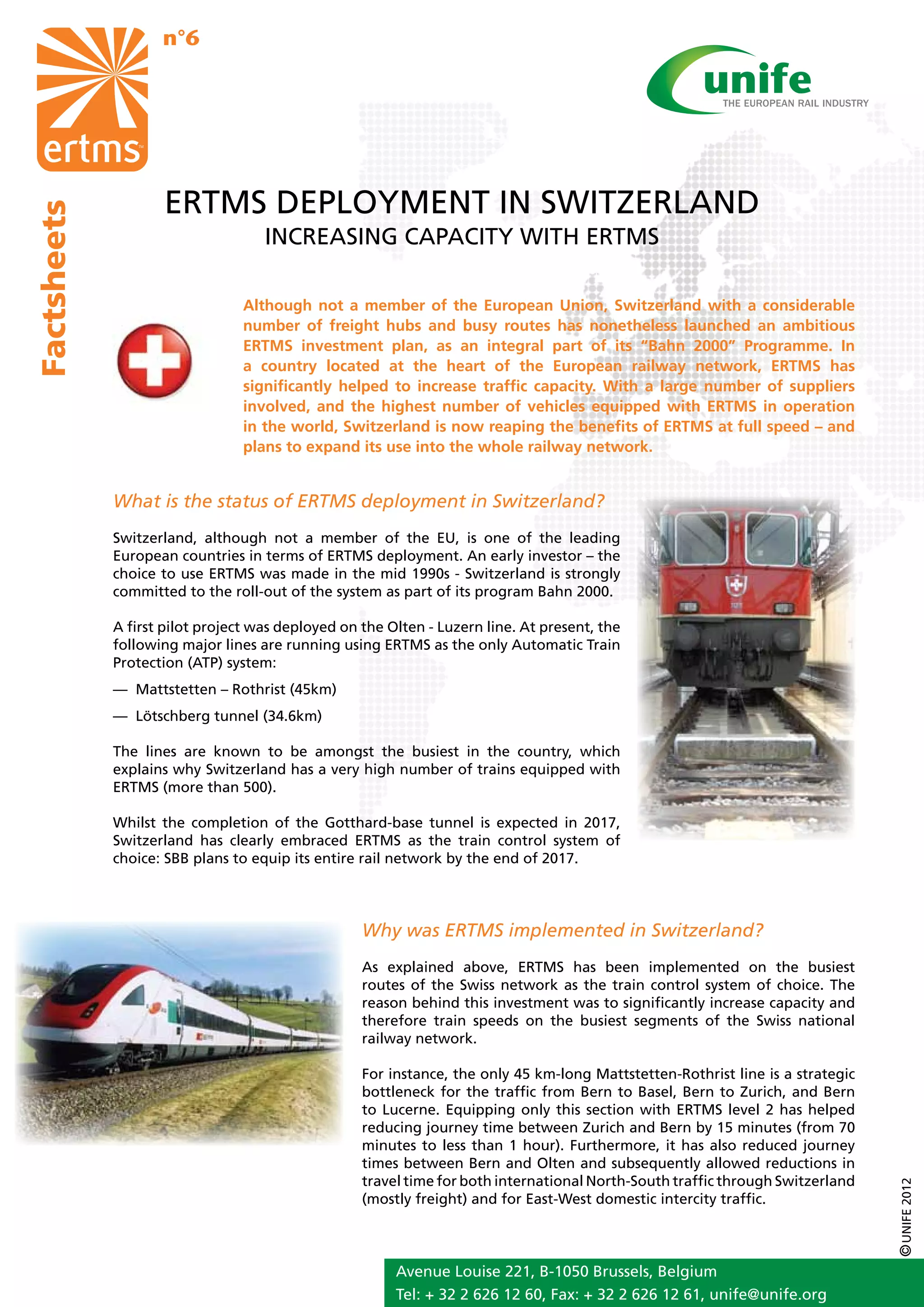 ERTMS Fact Sheet 6 - ERTMS deployment in Switzerland | PDF