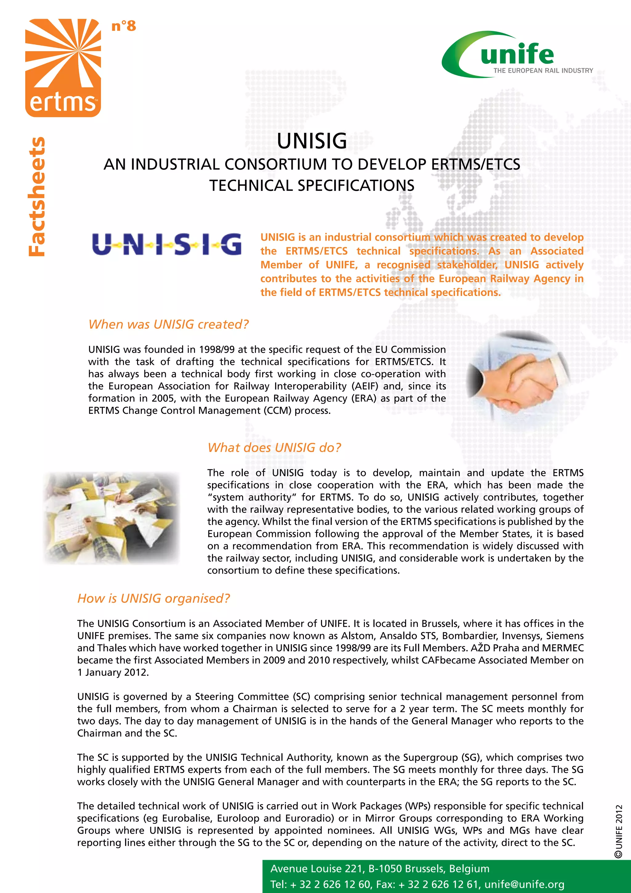 ERTMS Fact Sheet 8 - UNISIG- an industrial consortium to develop ertms ...