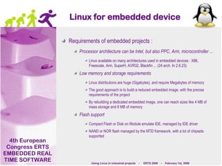 ERTS 2008 - Using Linux for industrial projects | PPT