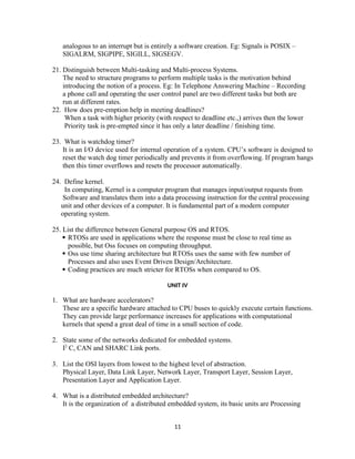 embeddeed real time systems 2 mark questions and answers | DOCX