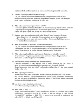 embeddeed real time systems 2 mark questions and answers | DOCX