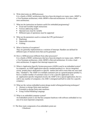 embeddeed real time systems 2 mark questions and answers | DOCX