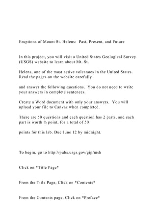 Eruptions of Mount St. Helens Past, Present, and Future .docx ...