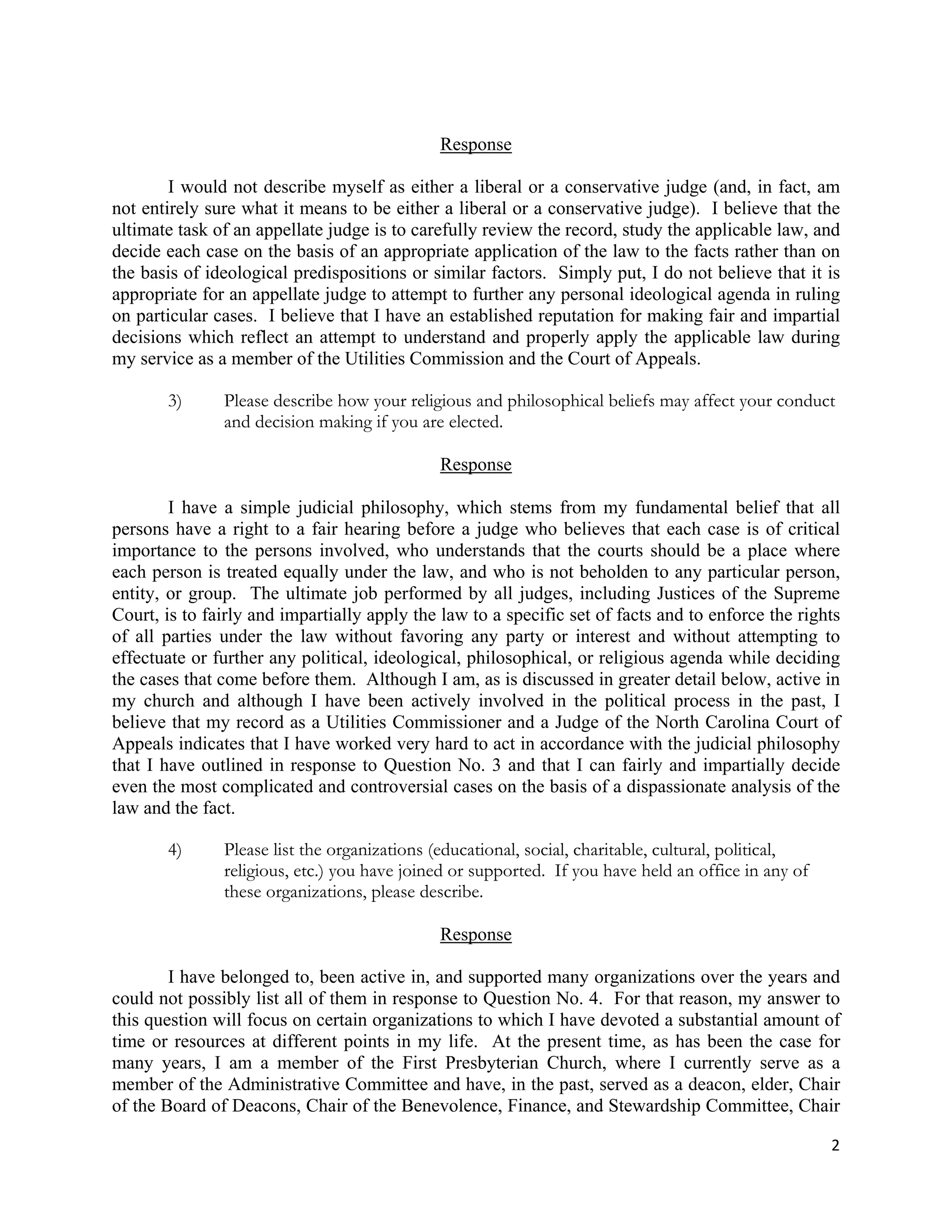 Samuel J Ervin 2014 PA-PAC Questionnaire | PDF