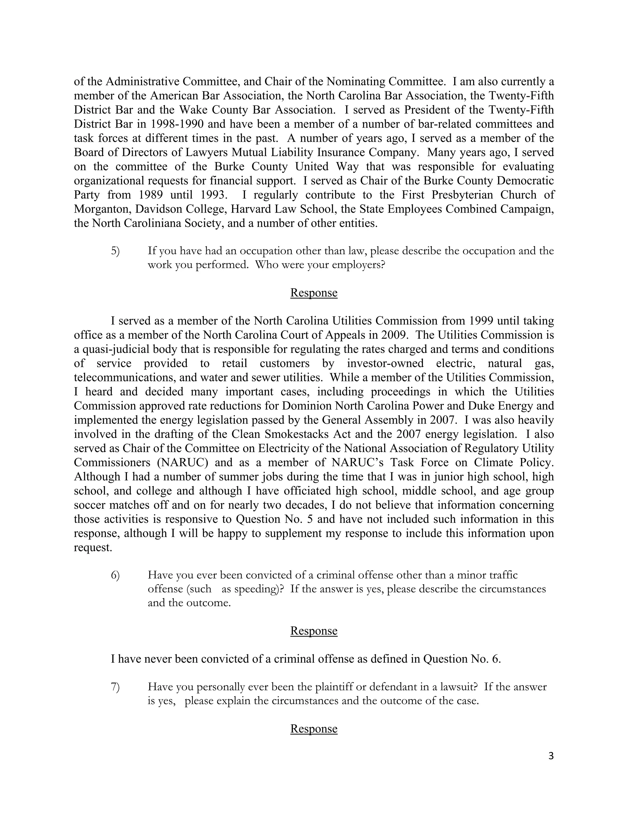 Samuel J Ervin 2014 PA-PAC Questionnaire | PDF