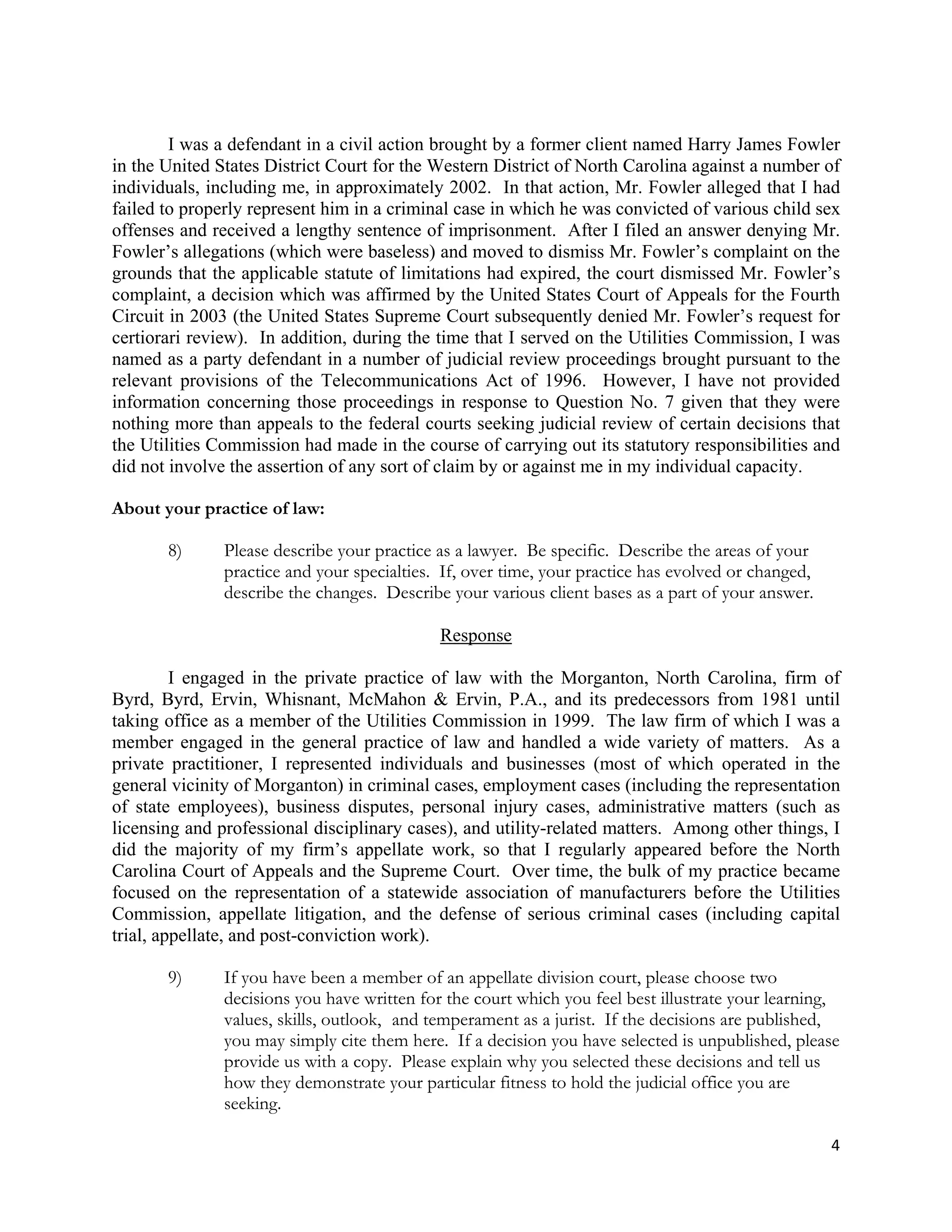 Samuel J Ervin 2014 PA-PAC Questionnaire | PDF