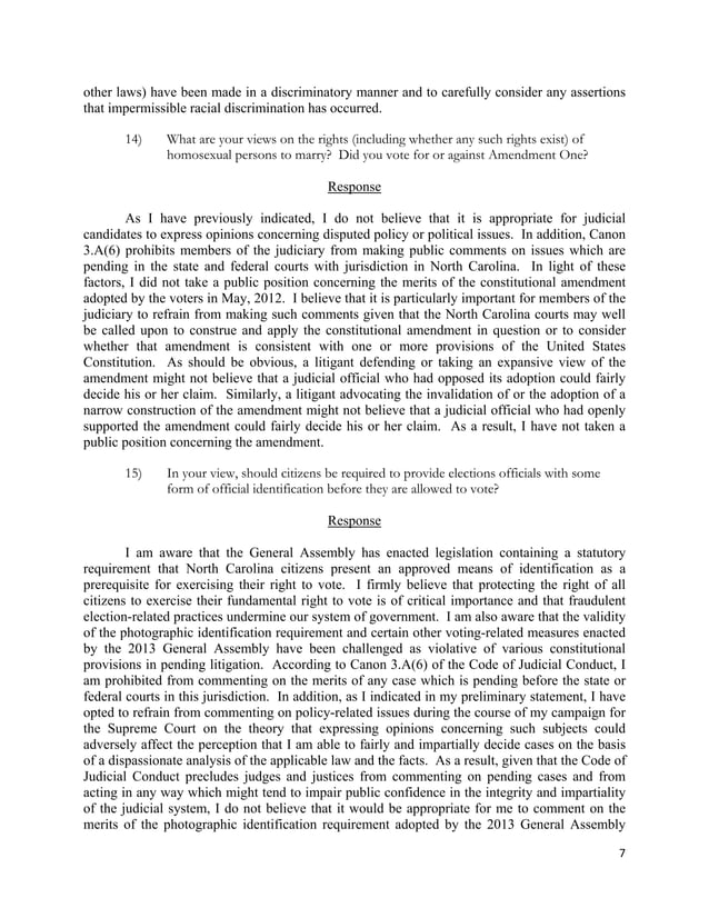 Samuel J Ervin 2014 PA-PAC Questionnaire | PDF