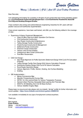 Erwin Gultom's Cover Letter & Resume 2017 | PDF