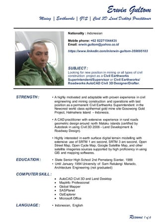 Erwin Gultom's Cover Letter & Resume 2017 | PDF