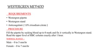 ERYTHROCYTE SEDIMENTATION RATE. HEMATOLOGY | PPT