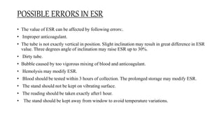 ERYTHROCYTE SEDIMENTATION RATE. HEMATOLOGY | PPT