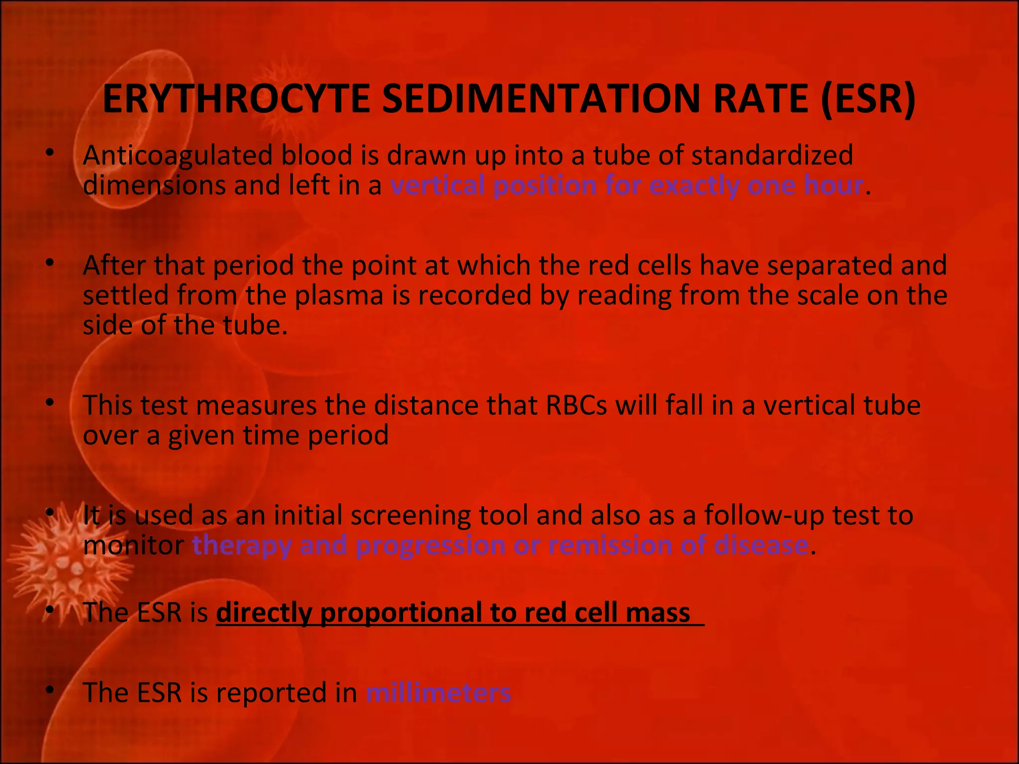 Erythrocyte sedimentation rate (esr) | PPT