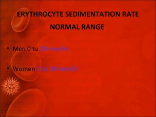 Erythrocyte sedimentation rate (esr) | PPT