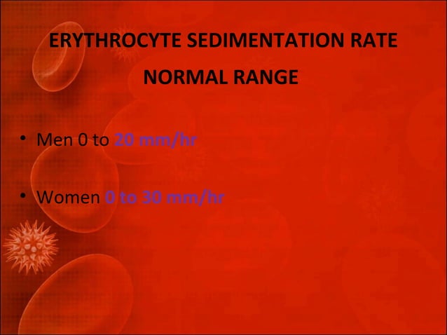 Erythrocyte sedimentation rate (esr) | PPT