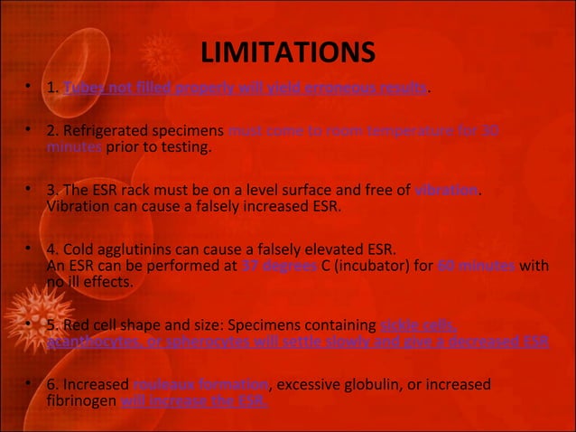 Erythrocyte sedimentation rate (esr) | PPT