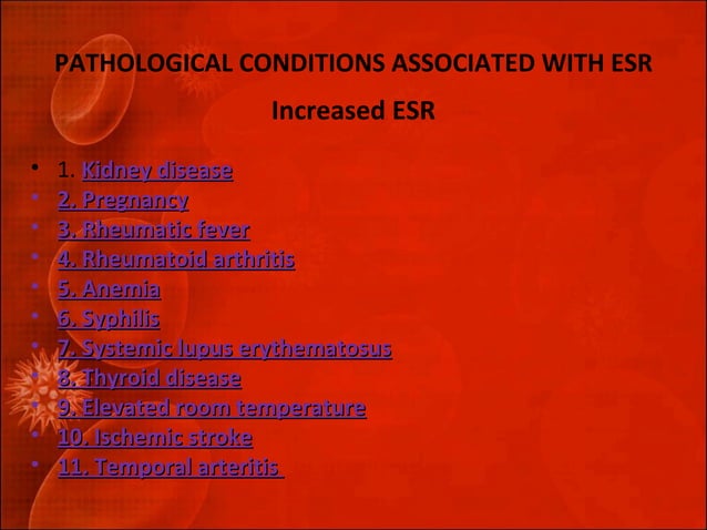 Erythrocyte sedimentation rate (esr) | PPT
