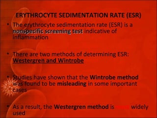 Erythrocyte sedimentation rate (esr) | PPT