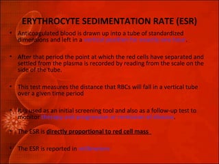 Erythrocyte sedimentation rate (esr) | PPT