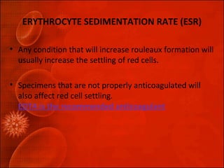 Erythrocyte sedimentation rate (esr) | PPT