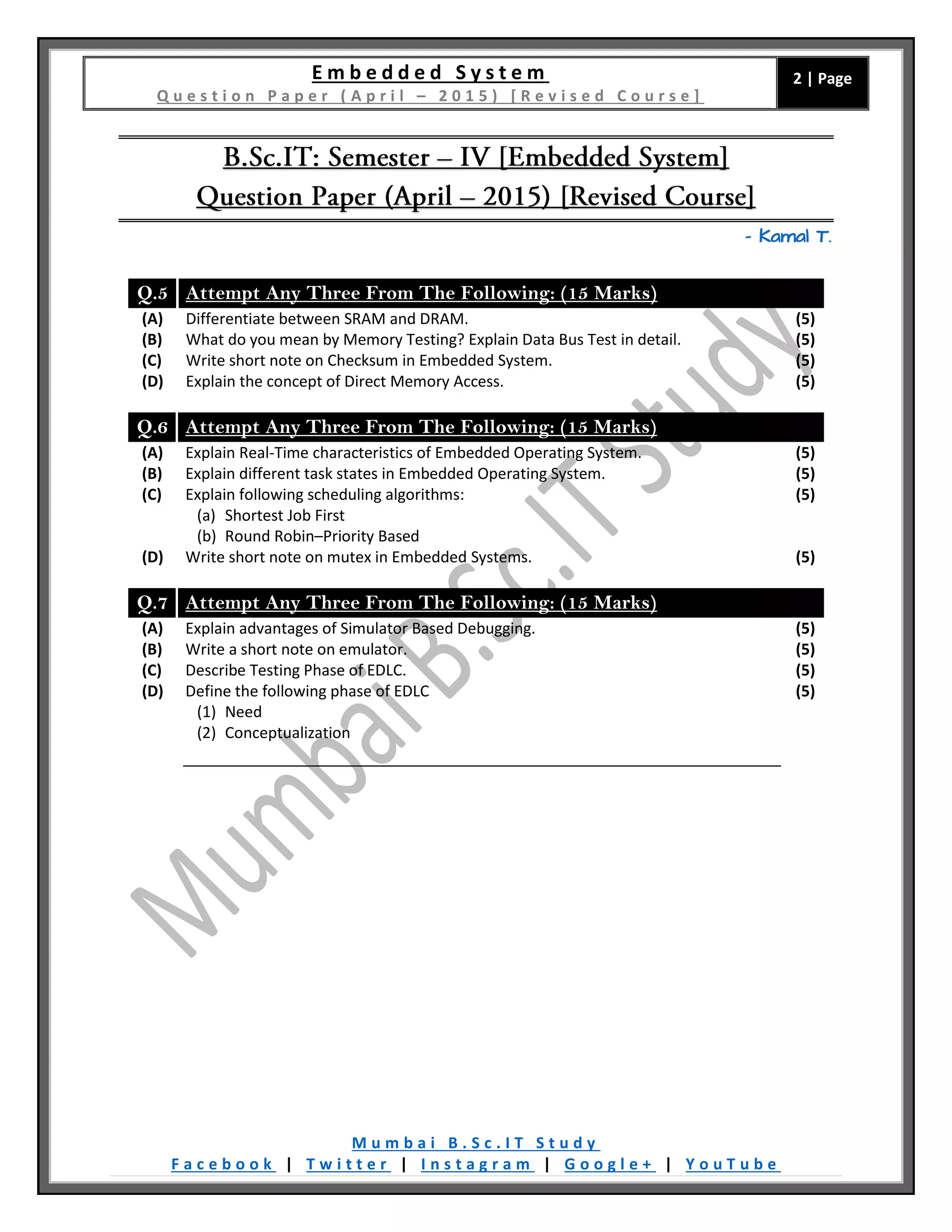 [Question Paper] Embedded System (Revised Course) [April / 2015] | PDF